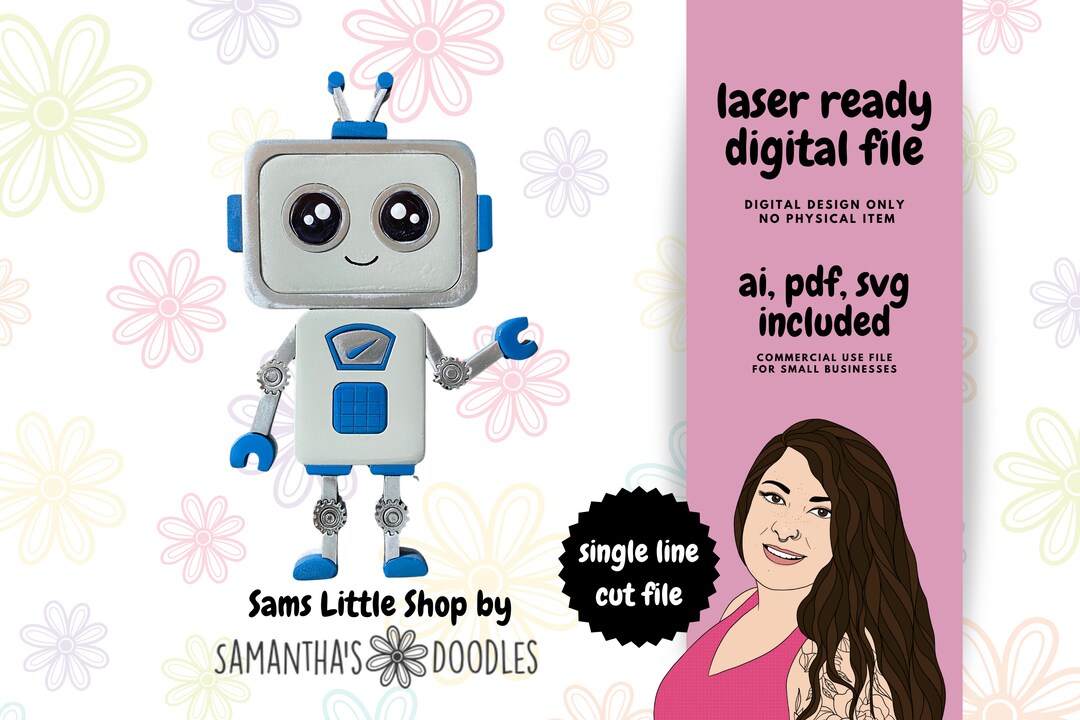Bert the Bot - Single Line Robot Cut File SVG File- Robot Laser Cut ...