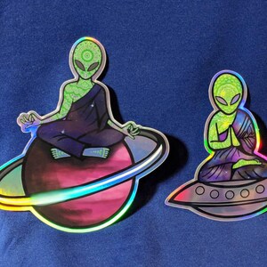 Holographic Meditating Alien Buddha Vinyl Sticker Decal for - Etsy