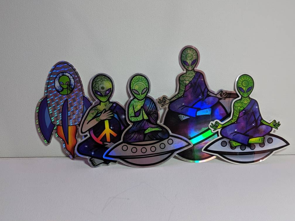Holographic Meditating Alien Buddha Vinyl Sticker Decal for | Etsy