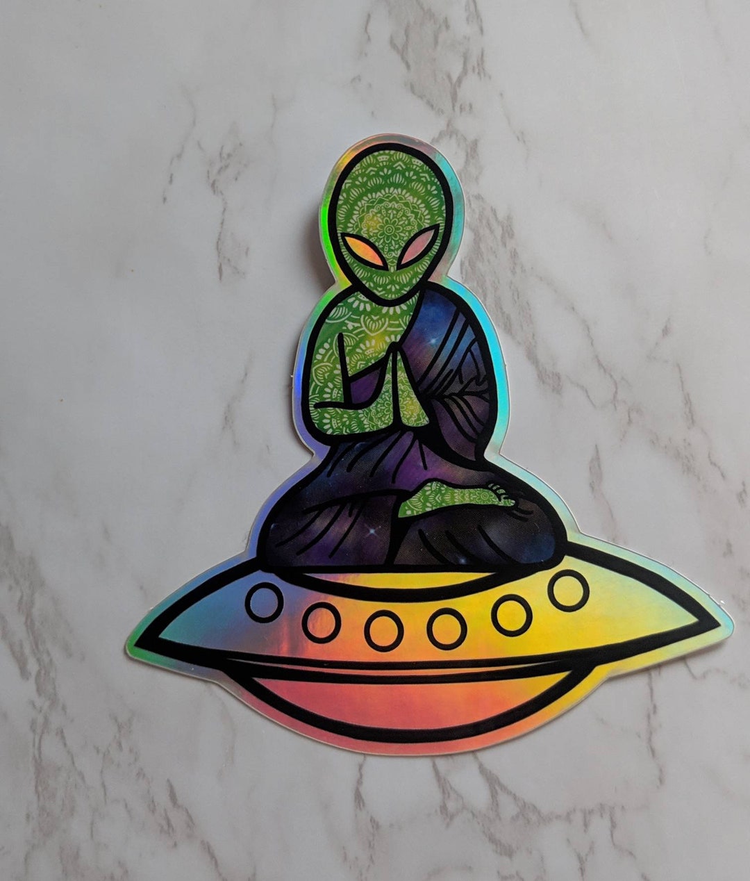 Holographic Meditating Alien Buddha Vinyl Sticker Decal for - Etsy