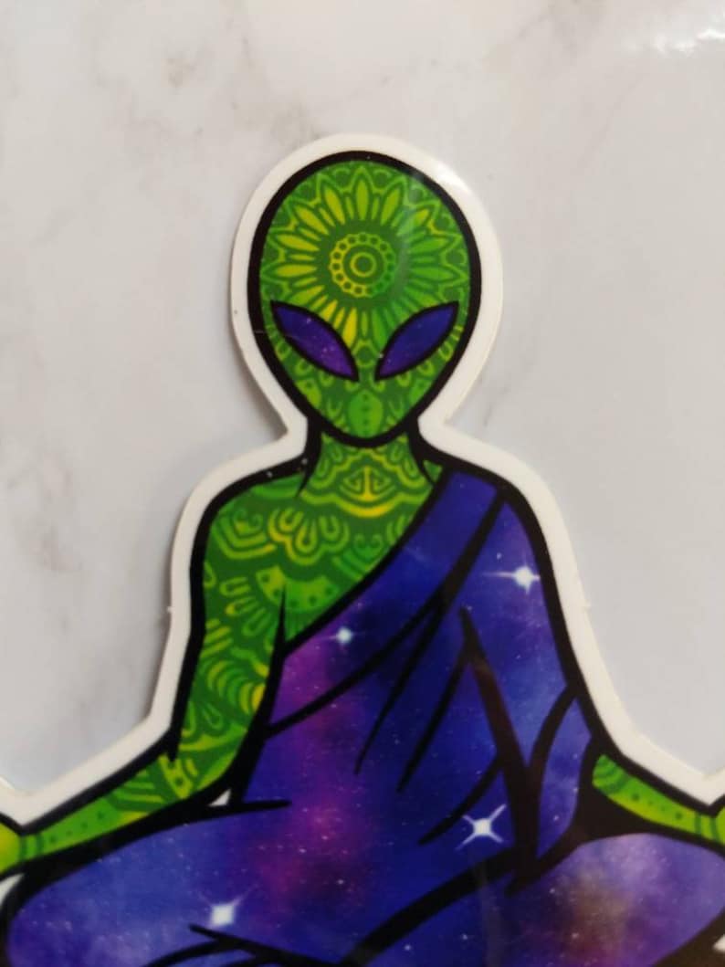 Meditating Alien Buddha on Spaceship Vinyl Sticker Decal for | Etsy