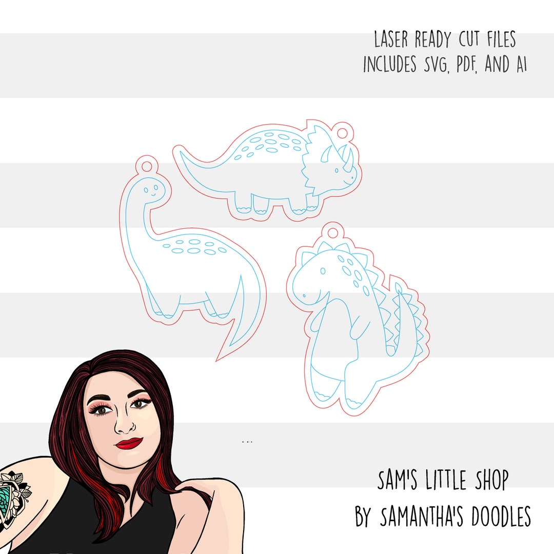 Dinosaur Keychains/backpack Tags - Scoring Laser Files - Cute Dinosaur ...