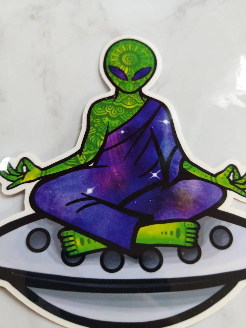 Meditating Alien Buddha on Spaceship Vinyl Sticker Decal for | Etsy
