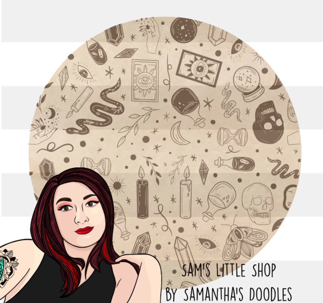 Witch Please Engraving Doodle Pattern - Circle and Square Backers ...