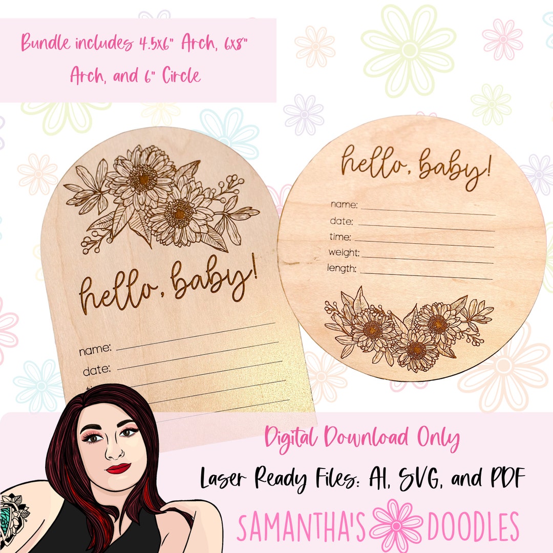 Floral Daisy Birth Stat Sign SVG Bundle: Laser Cut Files (digital ...