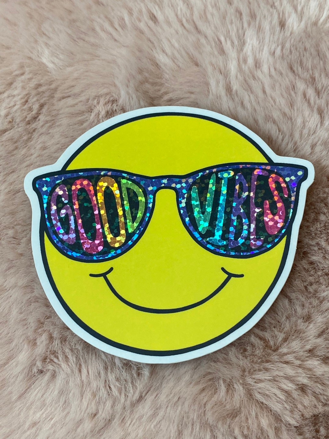 Waterproof Good Vibes Smiley Face Glitter Sticker Rainbow Car - Etsy