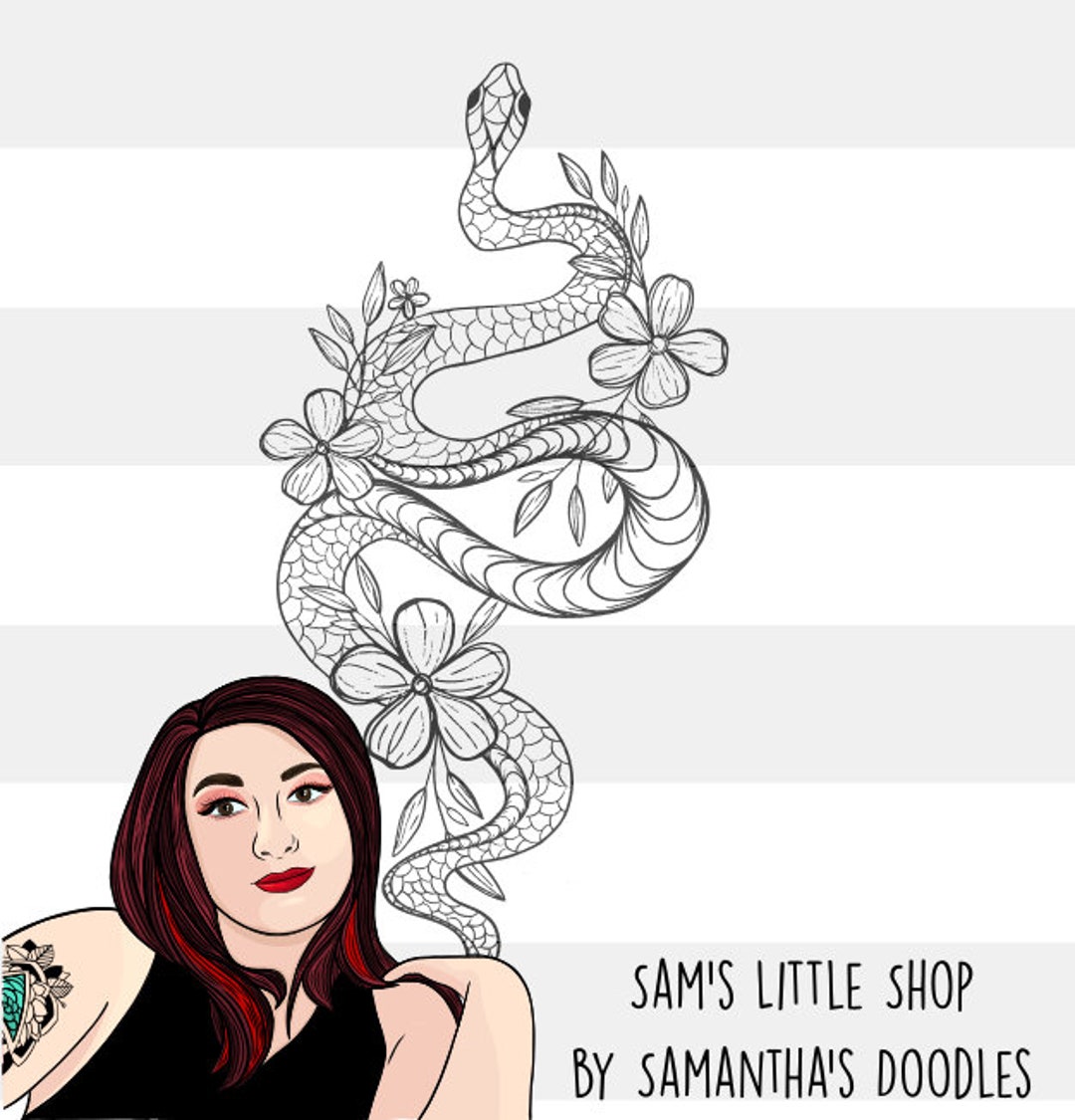 Suzy Snake With Flowers Engraving File Snake Doodle Files Samantha's ...