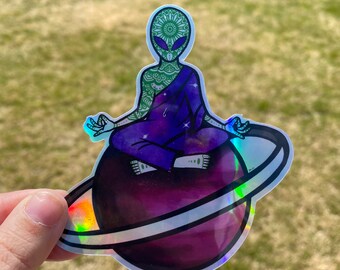 Meditating Alien Buddha on Spaceship Vinyl Sticker Decal for | Etsy