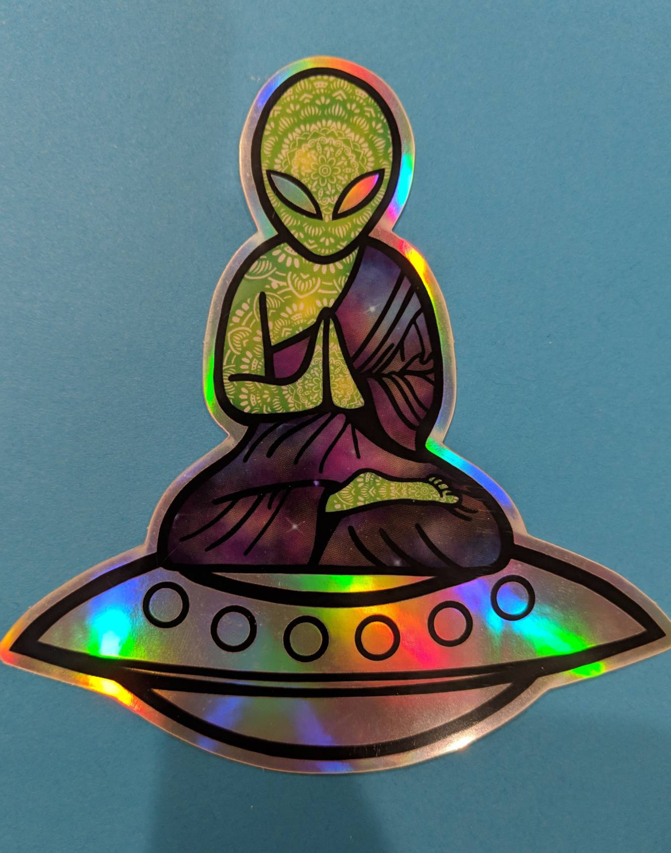 Holographic Meditating Alien Buddha Vinyl Sticker Decal for | Etsy