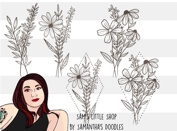 Wildflowers Engraving File Bundle Flower Doodle Files | Etsy