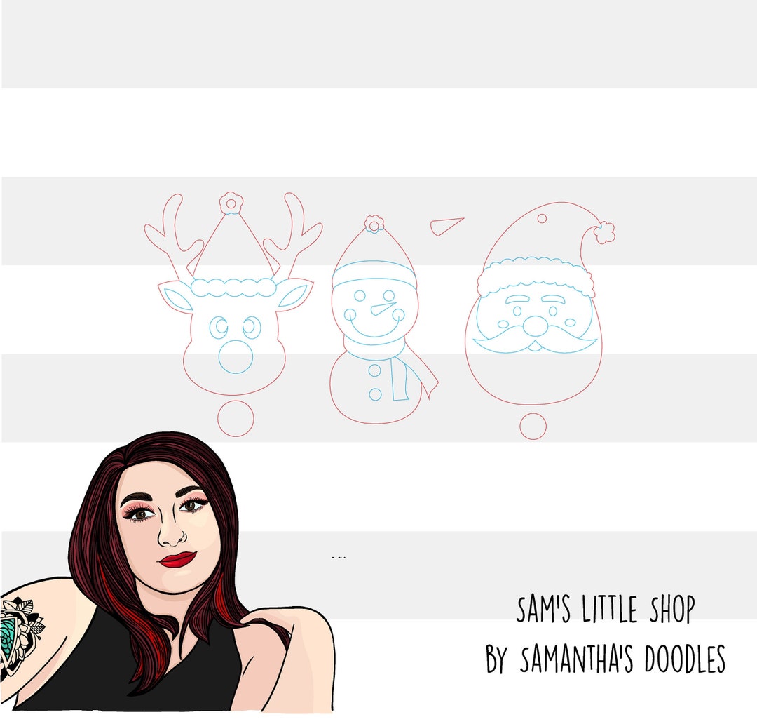 Christmas Ornaments Snowman, Santa Clause, and Reindeer Single Line ...