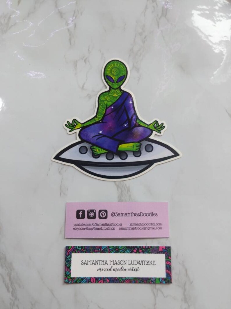 Meditating Alien Buddha on Spaceship Vinyl Sticker Decal for | Etsy