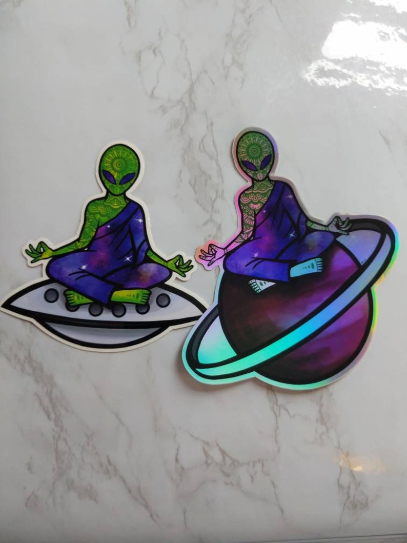 Meditating Alien Buddha on Spaceship Vinyl Sticker Decal for | Etsy