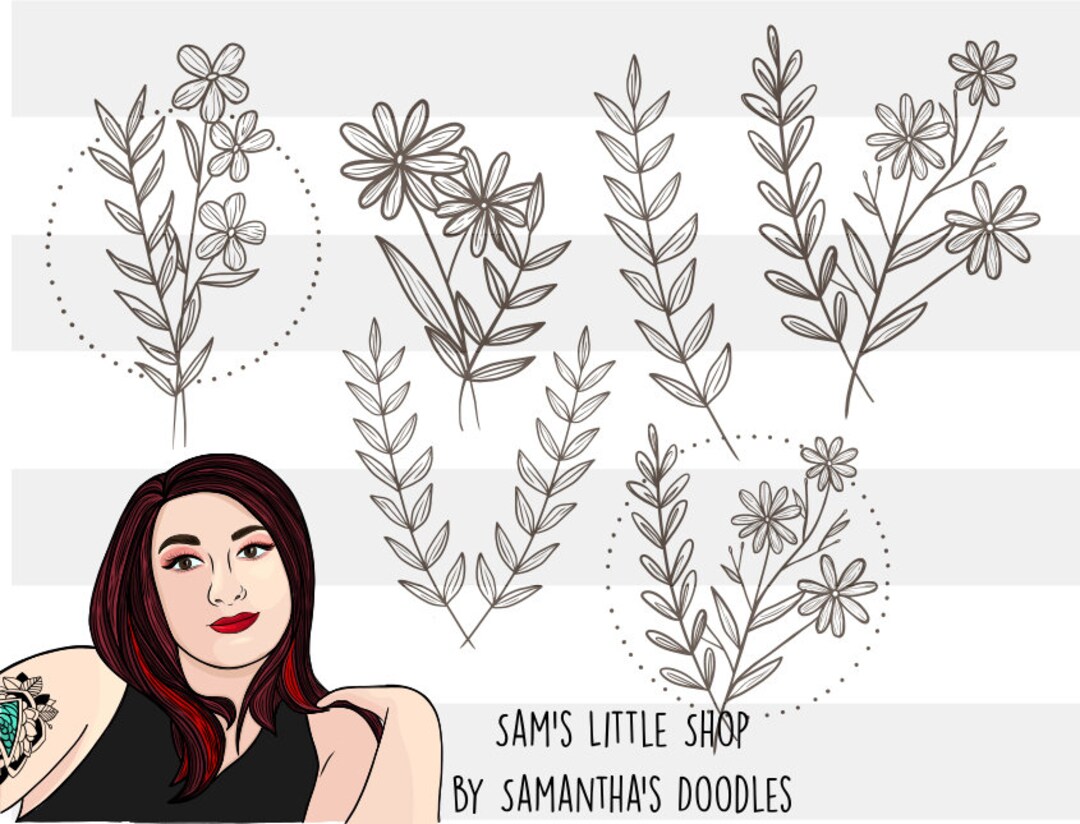 Simple Stems Engraving File Bundle Flower Doodle Files Samantha's ...