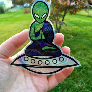 Holographic Meditating Alien Buddha Vinyl Sticker Decal for - Etsy