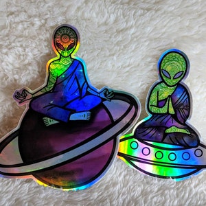 Holographic Meditating Alien Buddha Vinyl Sticker Decal for - Etsy