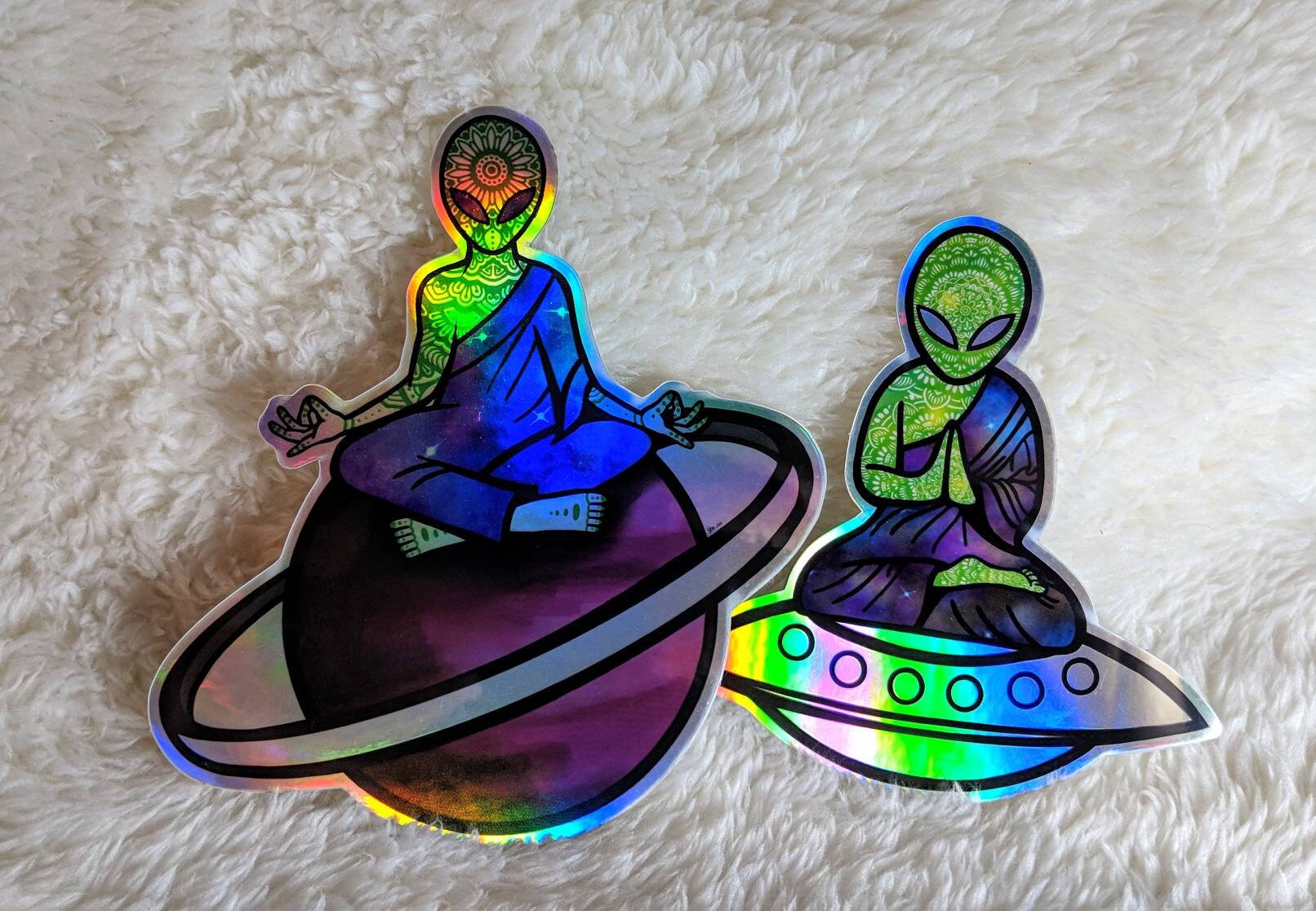 Holographic Meditating Alien Buddha Vinyl Sticker Decal for | Etsy