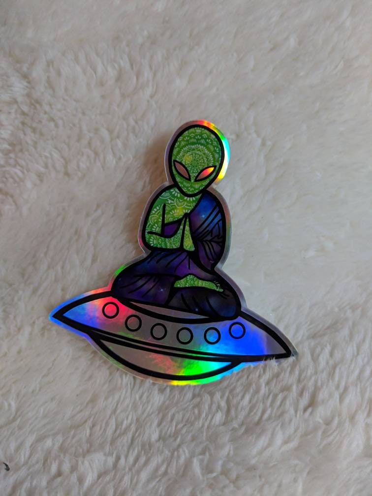 Holographic Meditating Alien Buddha Vinyl Sticker Decal for | Etsy