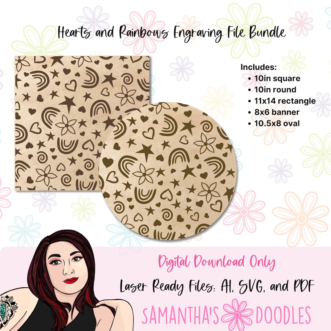 Hearts & Rainbows Engraving Pattern: Laser Cut Files (digital Download ...