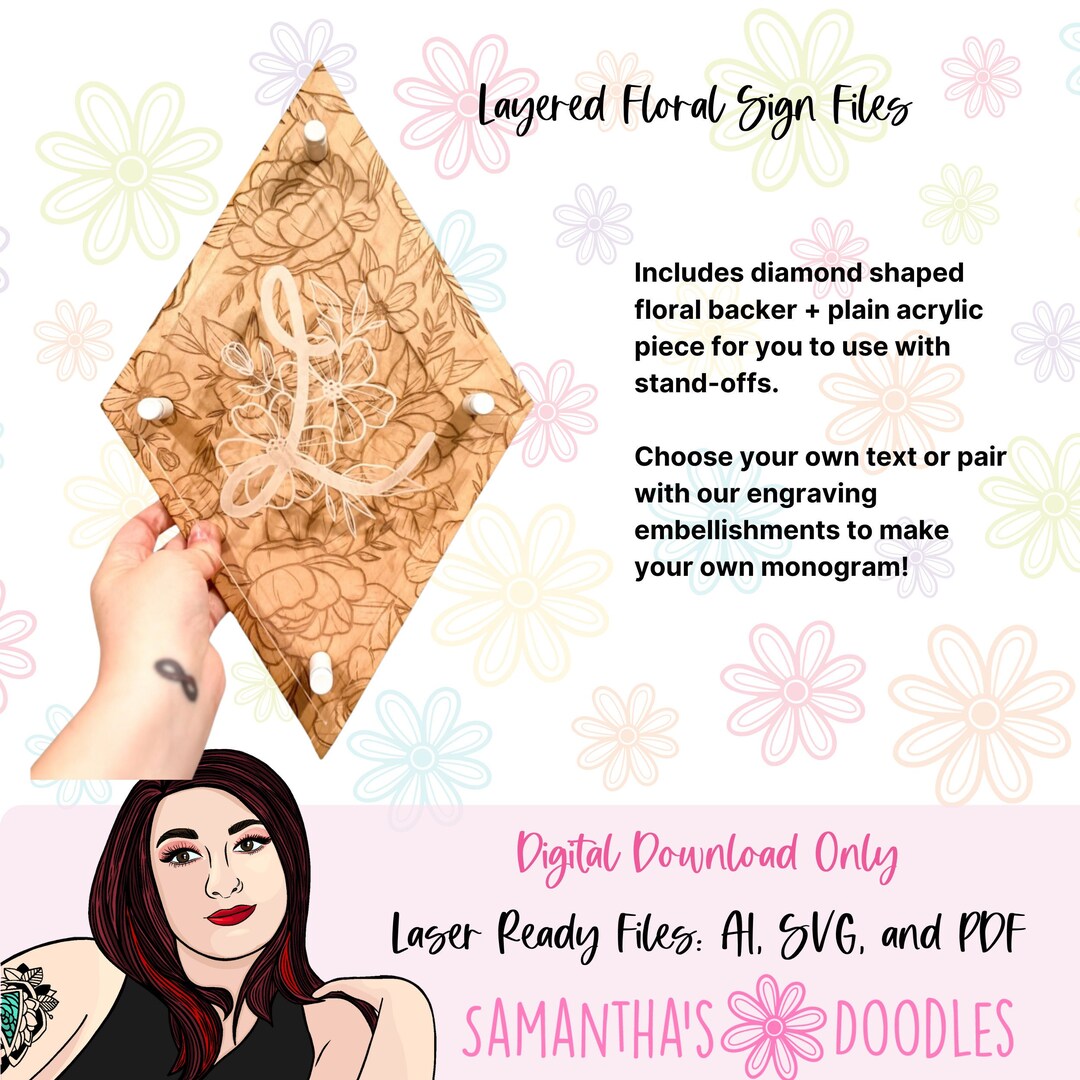 Layered Floral Diamond Sign Engraving Backers for Laser Sign Projects ...