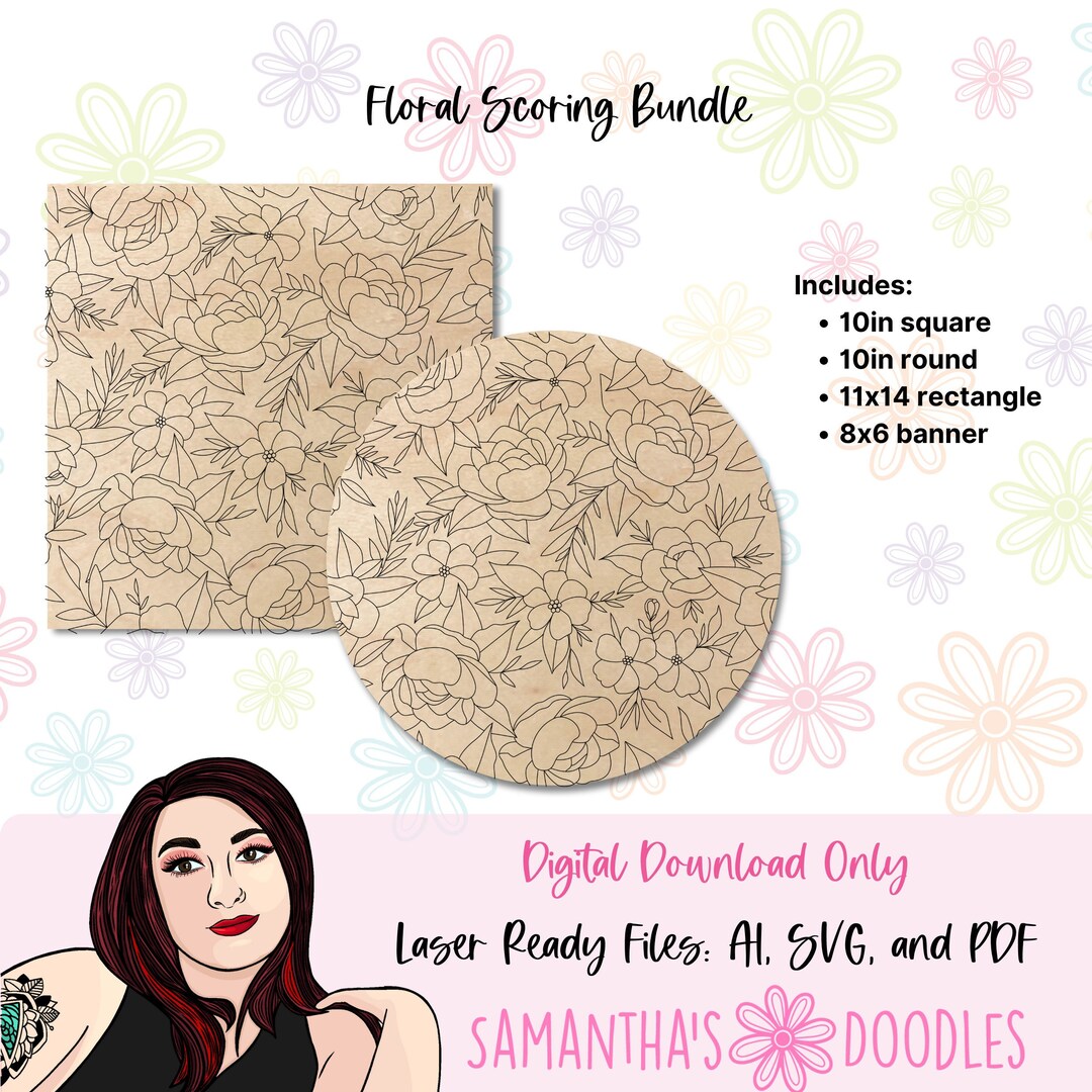 Floral Scoring Backer Bundle Laser Score Files Scored Flowers Sign ...