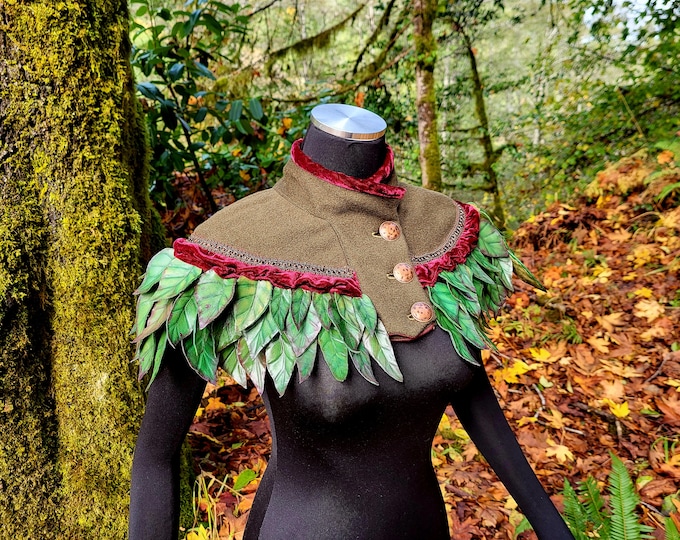 Orange, Velvet,fall Elven Leaf Capelet,elven Ranger Leaf Caplet Druids ...