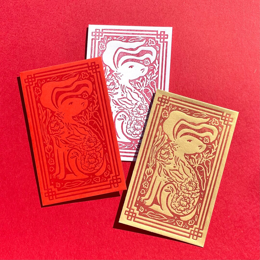 Red Packet Envelope Pack of 3 Chinese New Year Rabbit Letterpress ...