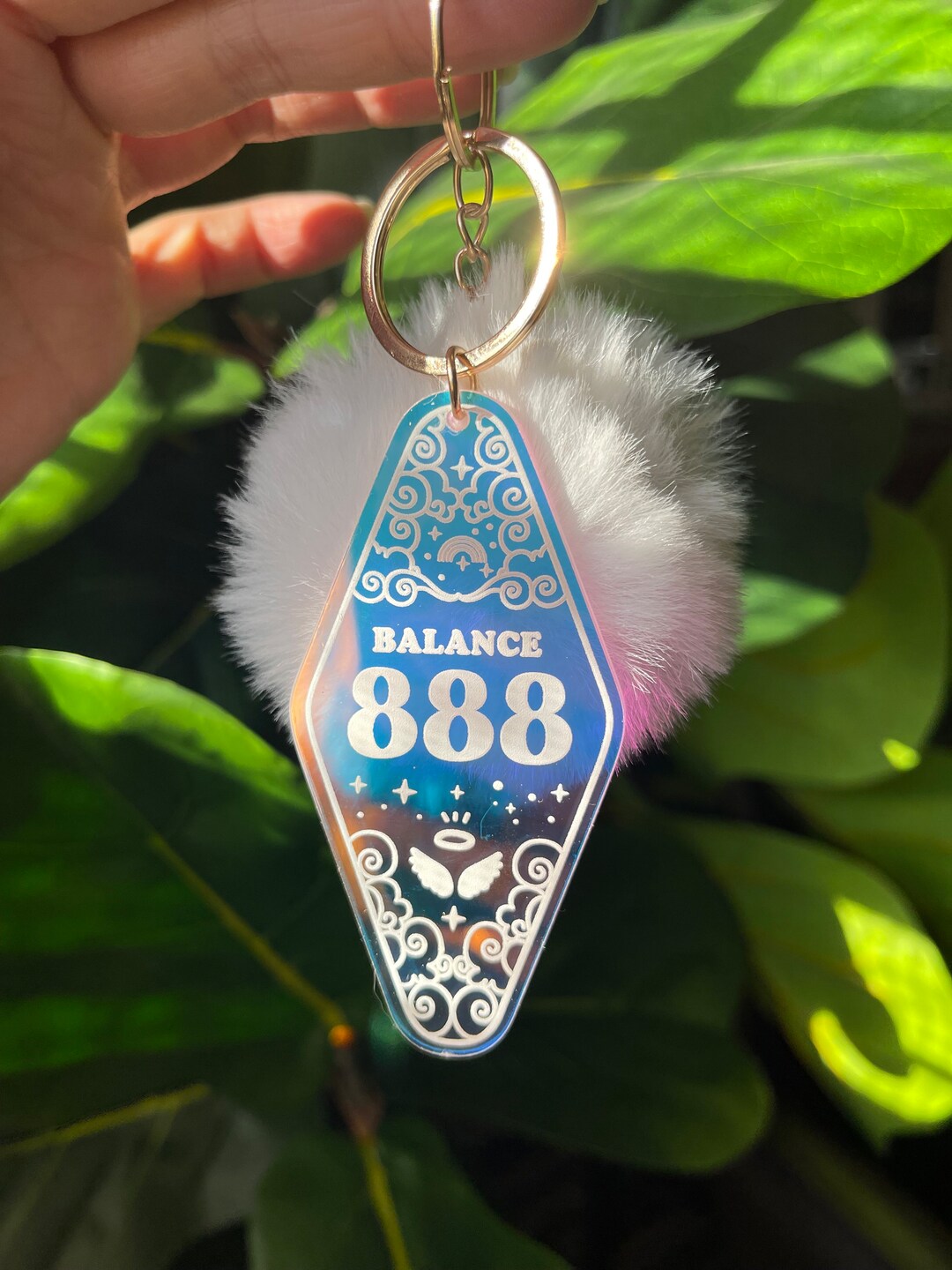 888 Spiritual Keychain With Puff Ball - Etsy