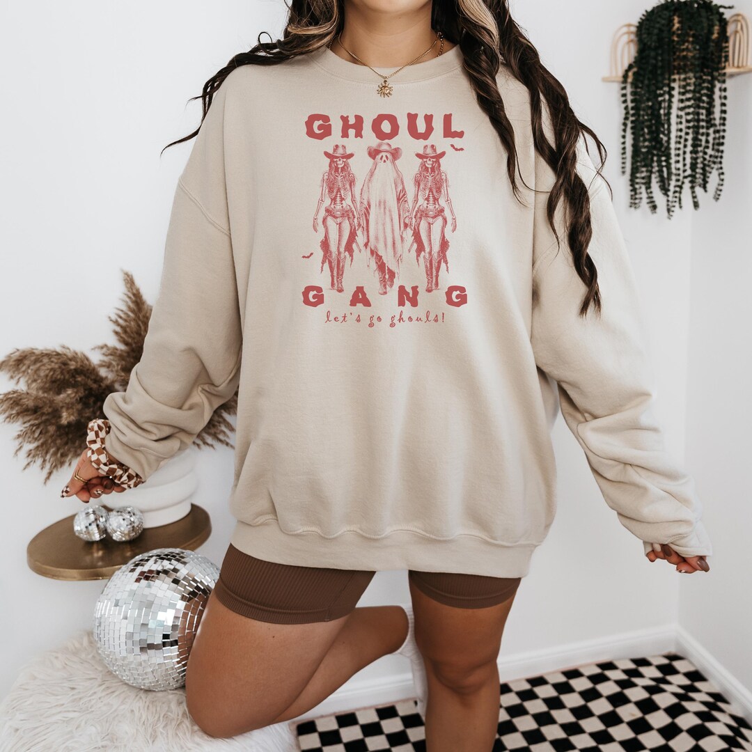 Ghoul Gang Lets Go Ghouls Wild West Halloween Halloween Crew Neck Girly ...