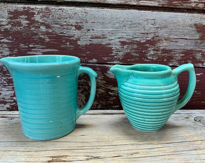 Vintage Pair 1930s Pitchers Weller USA Pottery Batter Cream Milk Aqua ...