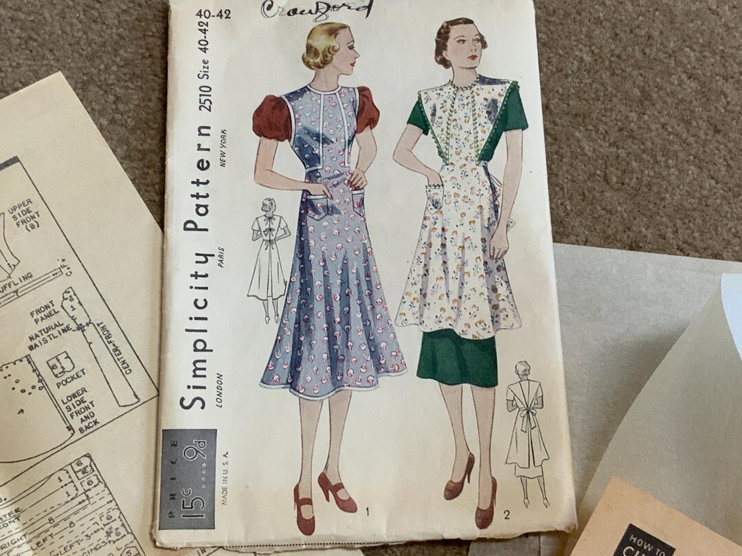1940s Apron Simplicity Pattern Vintage Sewing 2510 - Etsy