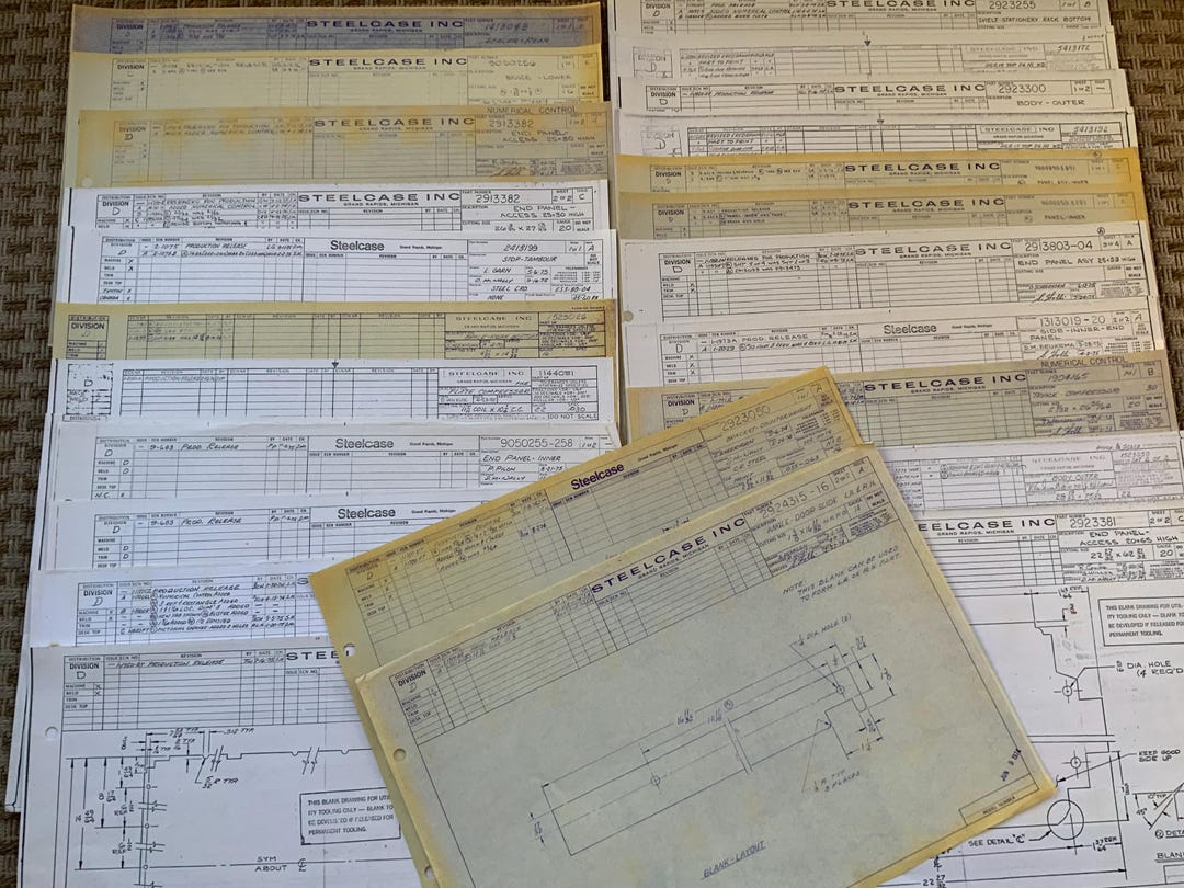 Vintage Steelcase Blueprints: 1960s-70s Furniture Engineering Drawings ...