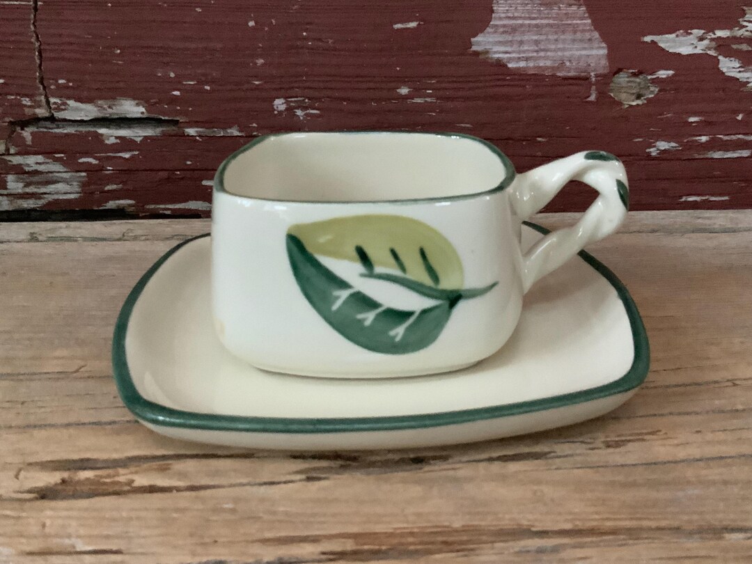 1950s Blair MCM Square Tea Cup and Saucer: Hand-painted Leaf Design - Etsy