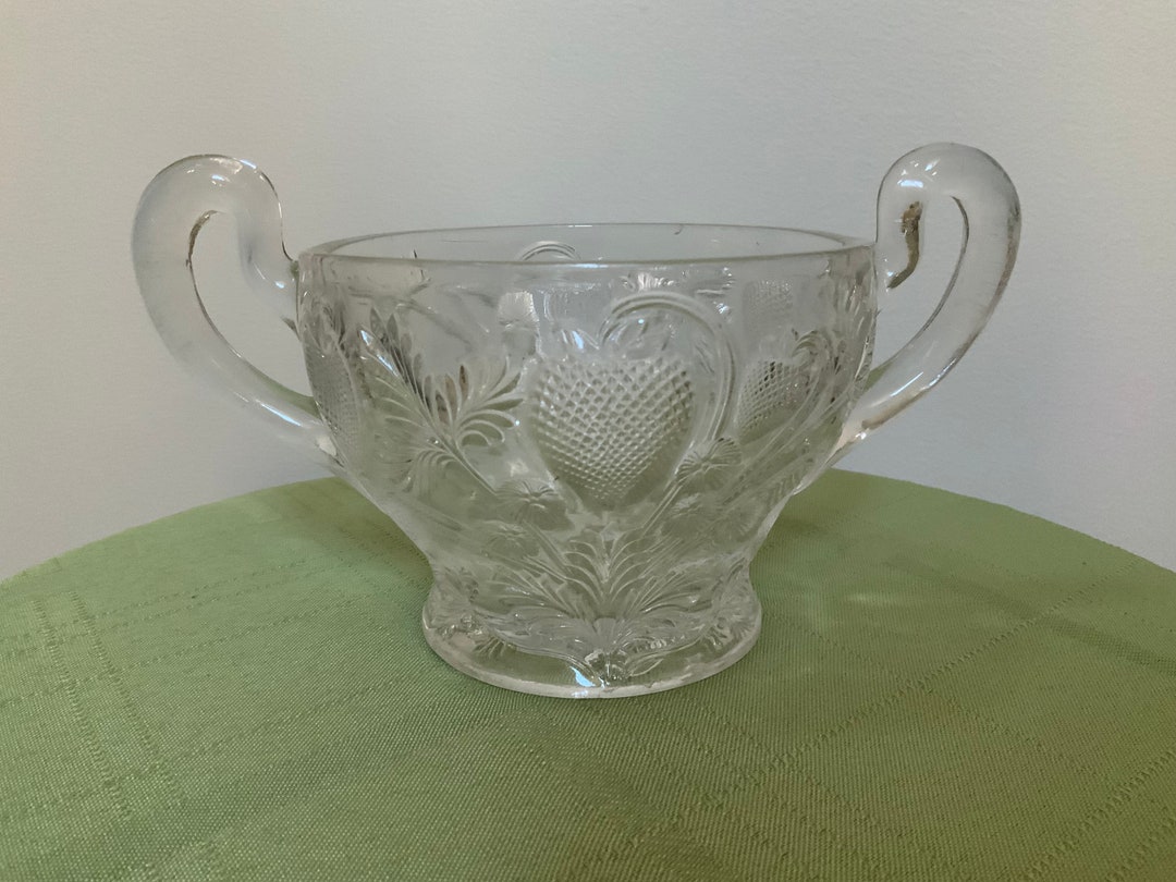 Cambridge Sugar Bowl Inverted Strawberry Pattern Clear Collectible ...