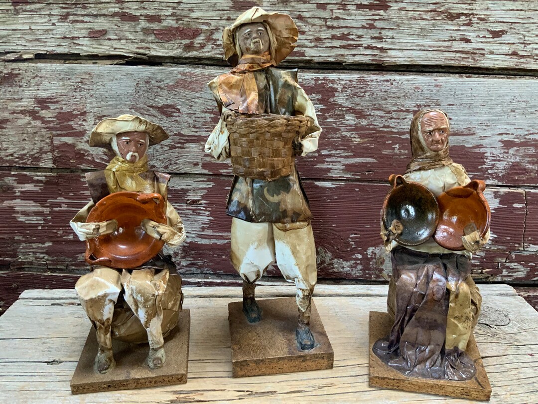 Mexican Folk Art 3 Piece Set Paper Mache Merchants 1970s Mexico ...