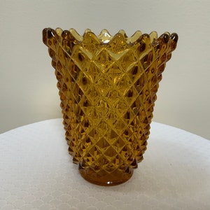 Vintage Imperial Glass Amber Diamond Cut Pattern Mid Century Modern ...