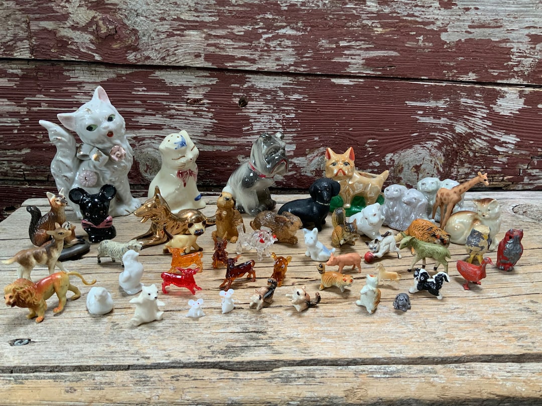 47 Piece Miniature Animal Lot Owl Duck Cat Dog Mice Sheep Bear Bull ...