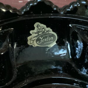 Fenton Original Label Black Glass Candle Holder Bowl Hobnail Sawtooth ...