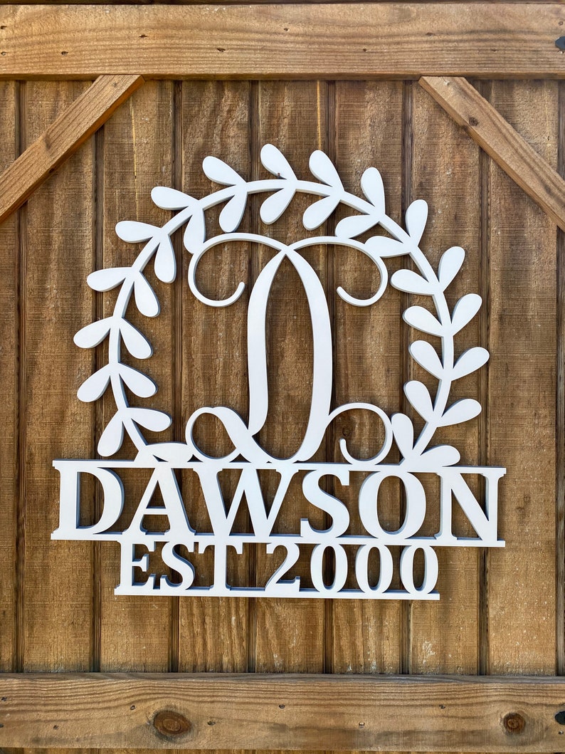 Custom Wood Monogram Sign Last Name Established Sign Front | Etsy