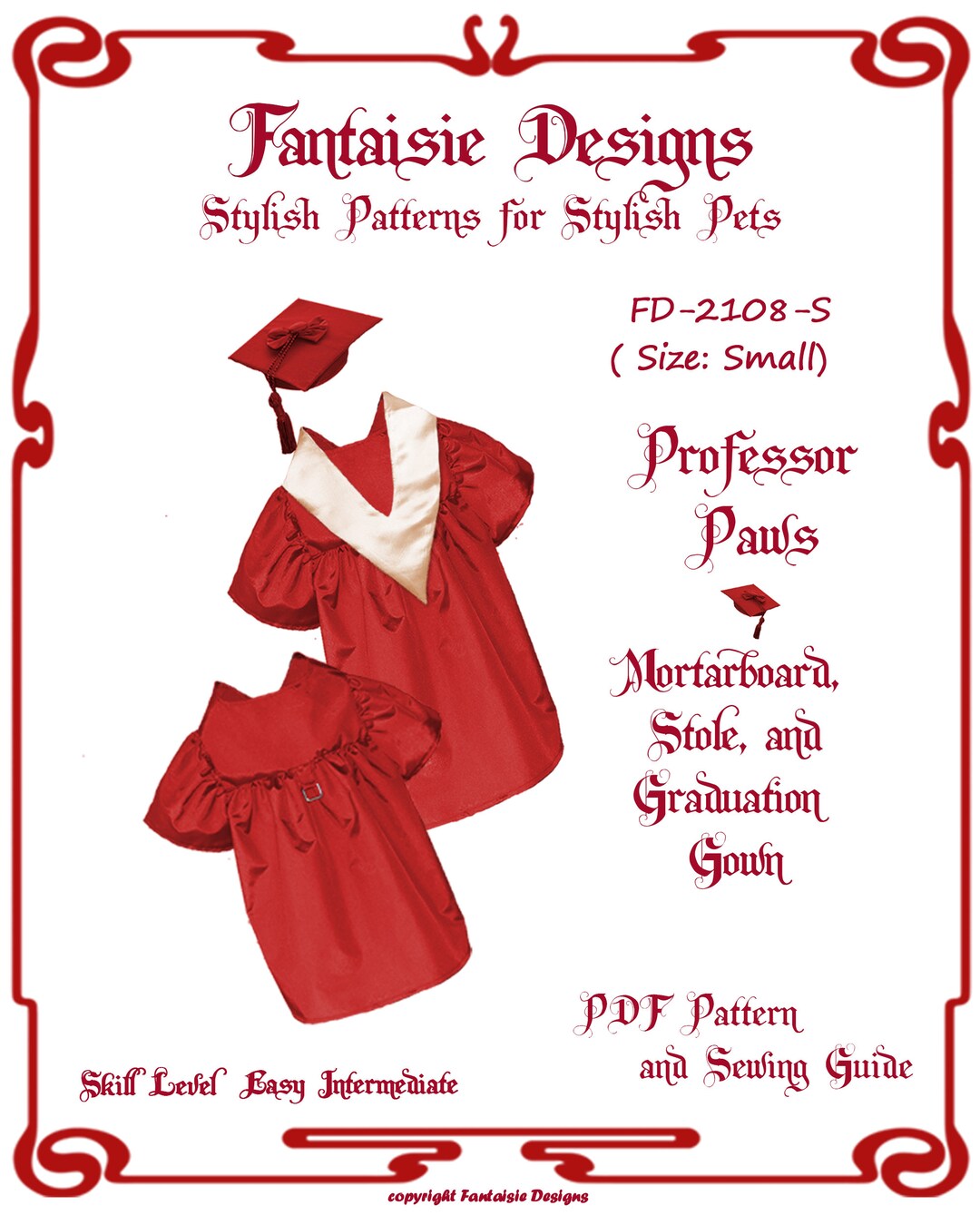 Professor Paws, FD-2108.S,PDF Pet Graduation Gown, Stole & Mortarboard ...