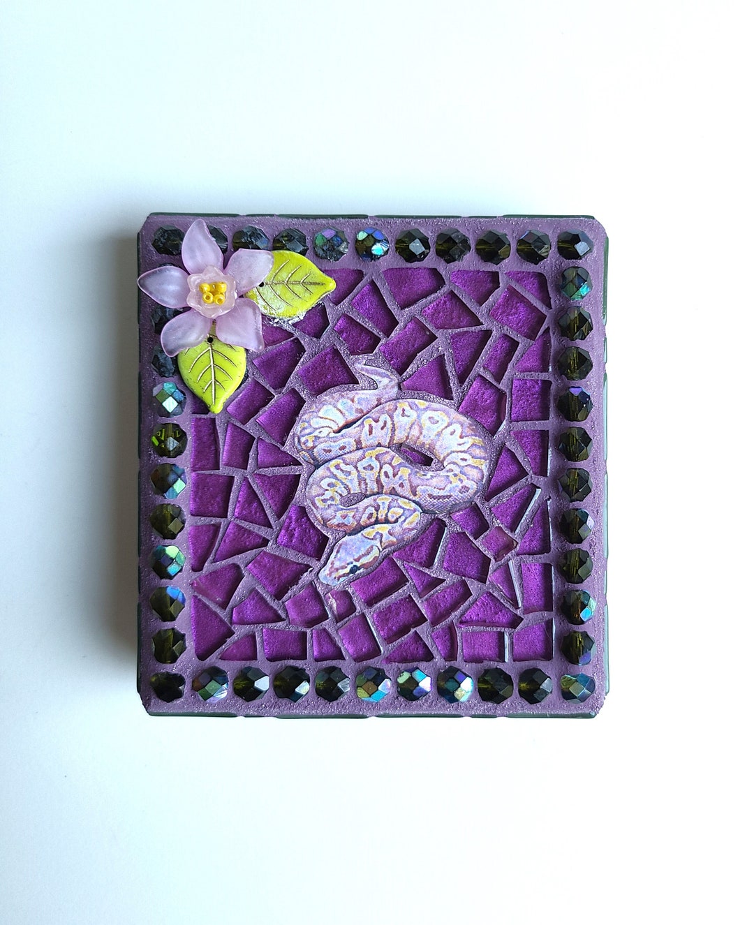 Colorful Snake With Flowers Mosaic Art, Glass Wall Art for People Who ...