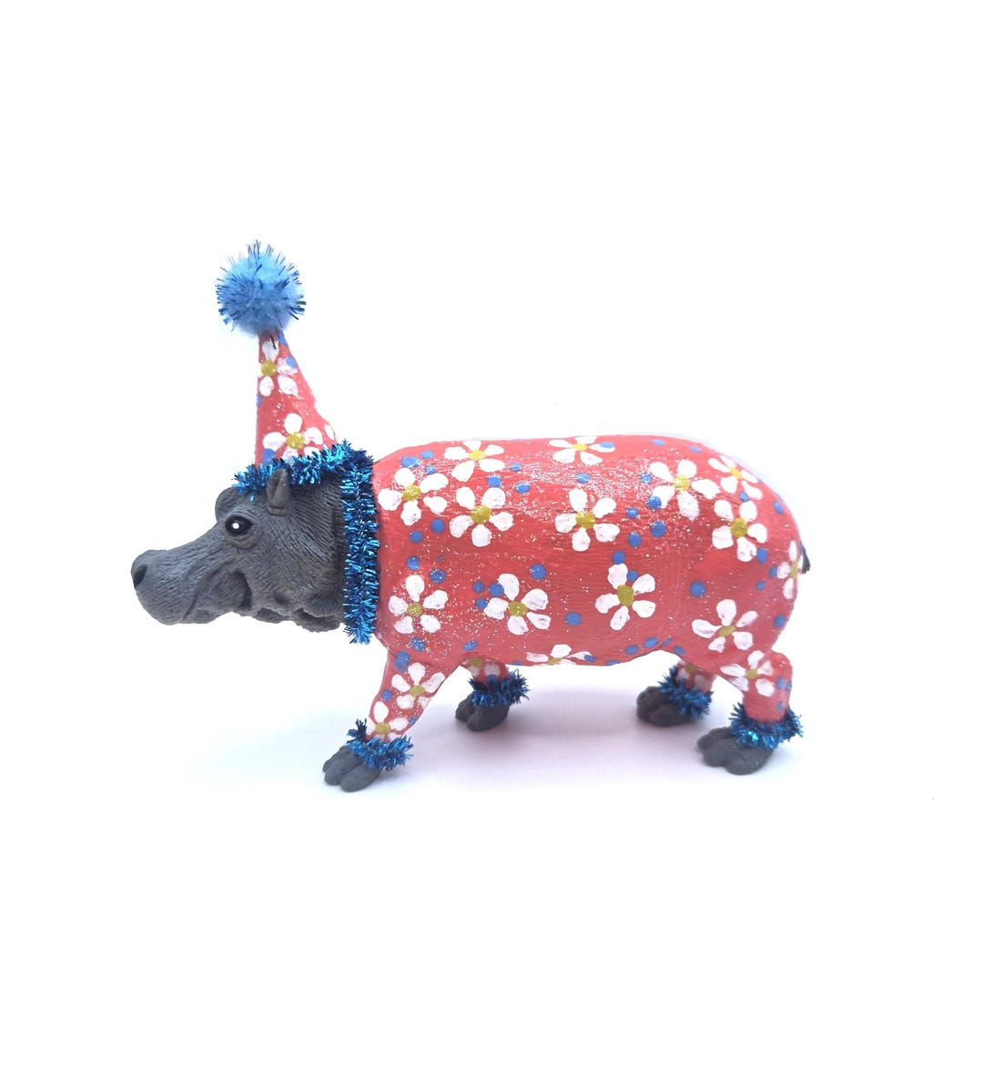 Hippo Figurine Decorated With Flowers, Gift for Animal Lover, Wildlife ...