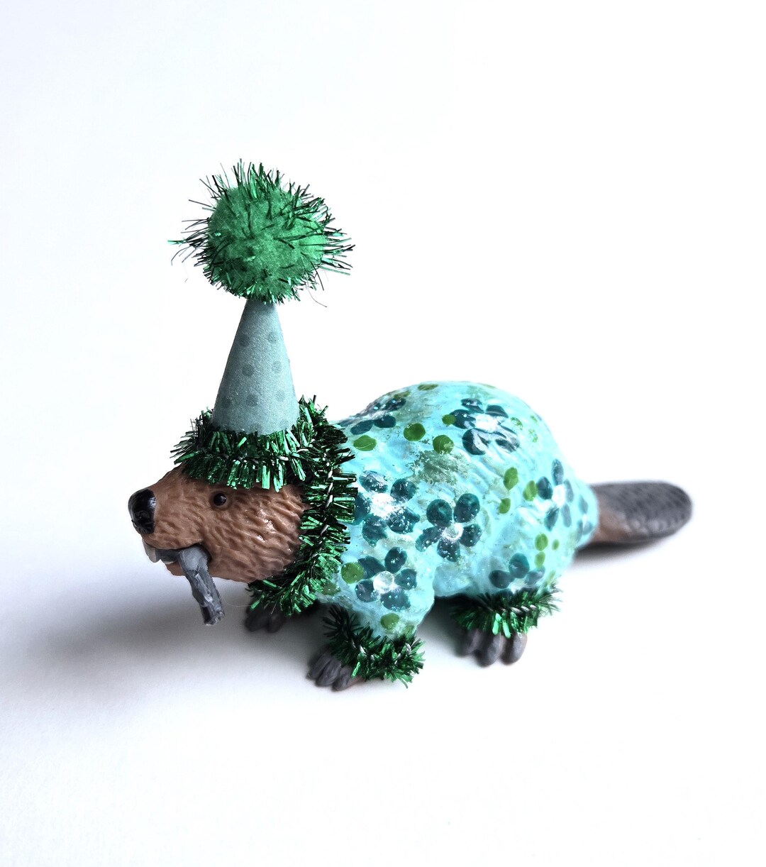 Beaver Figurine in and Greens and Teals, Gifts for Cool People Who Love ...