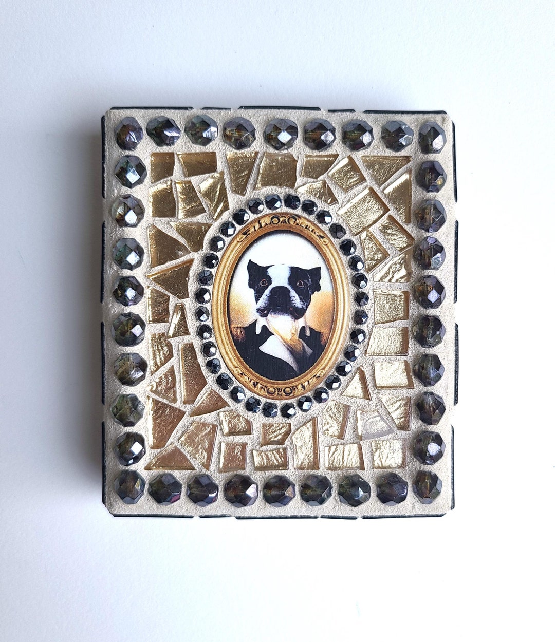 Humorous Boxer Dog Mosaic in Black and Gold, Canine Themed Wall Art for ...