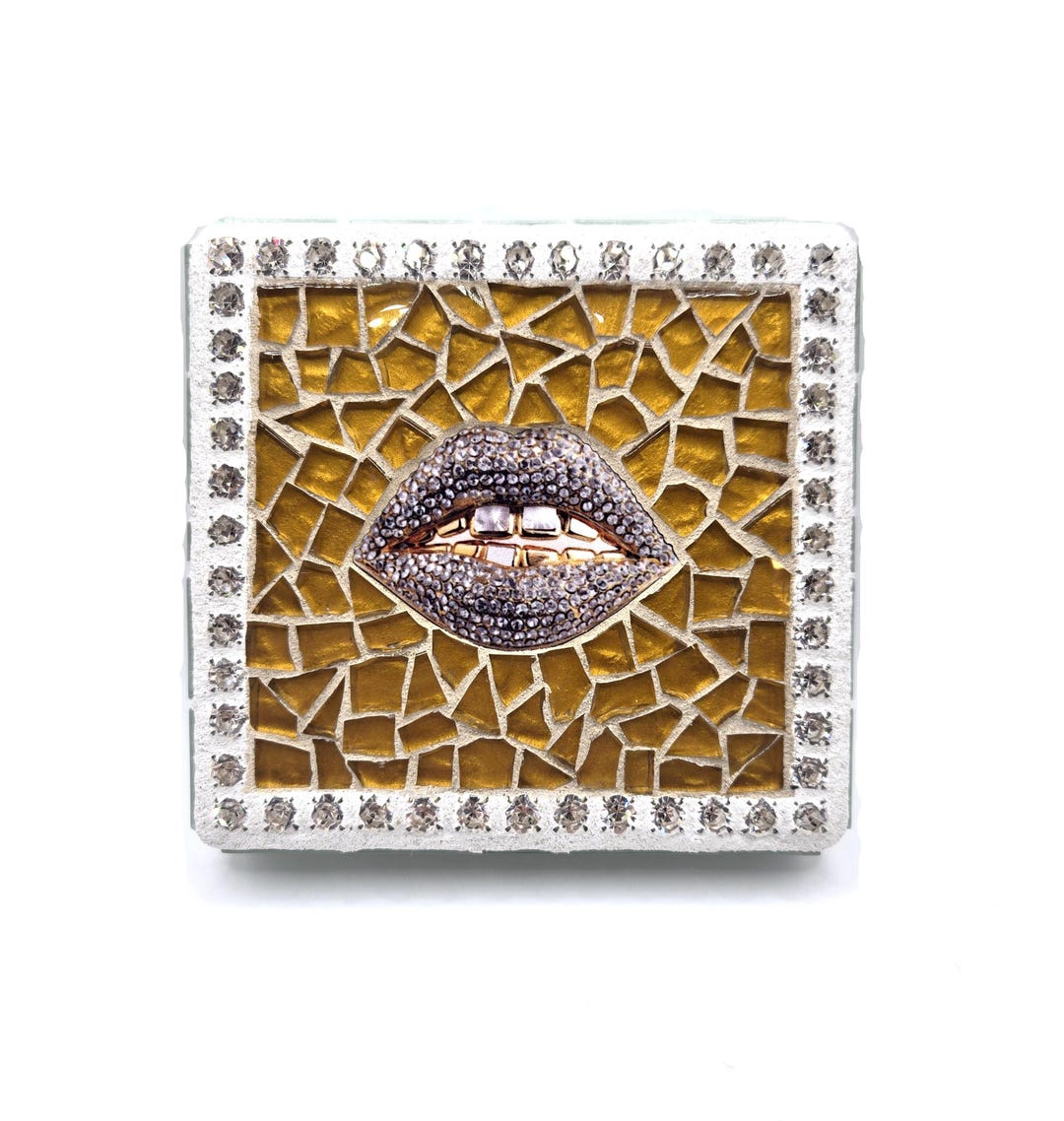 Blingy Gold and White Rhinestones Mouth Grill Small Mosaic Art, Tiny ...