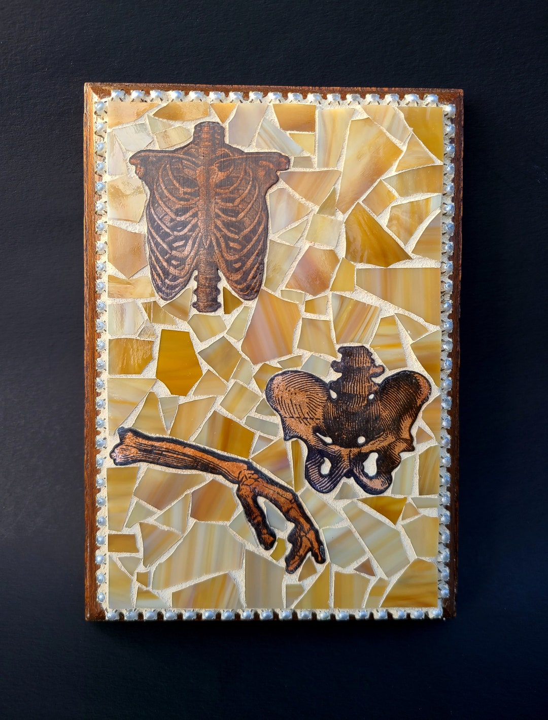 Skeleton Themed Mosaic Art in Neutral Tones, Cream and Tan Skull Themed ...