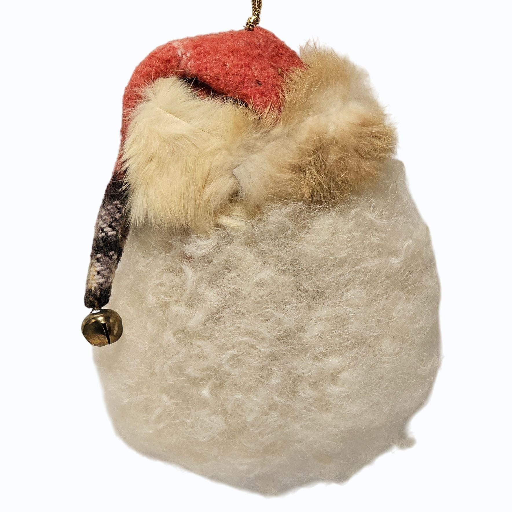 Vintage 7" Paper Mache Santa Face Ornament Wool Beard Rabbit Fur Hat ...