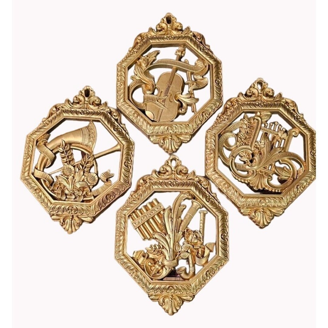 Vtg. Complete Set of 4 Wall Plaques HOMCO Syroco Musical Instruments ...