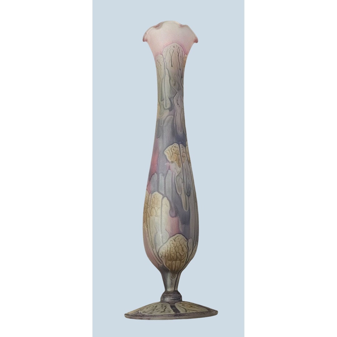 Vintage Rueven Glass 10.5 Scallop Rim Bud Vase Hand Painted by Nouveau ...