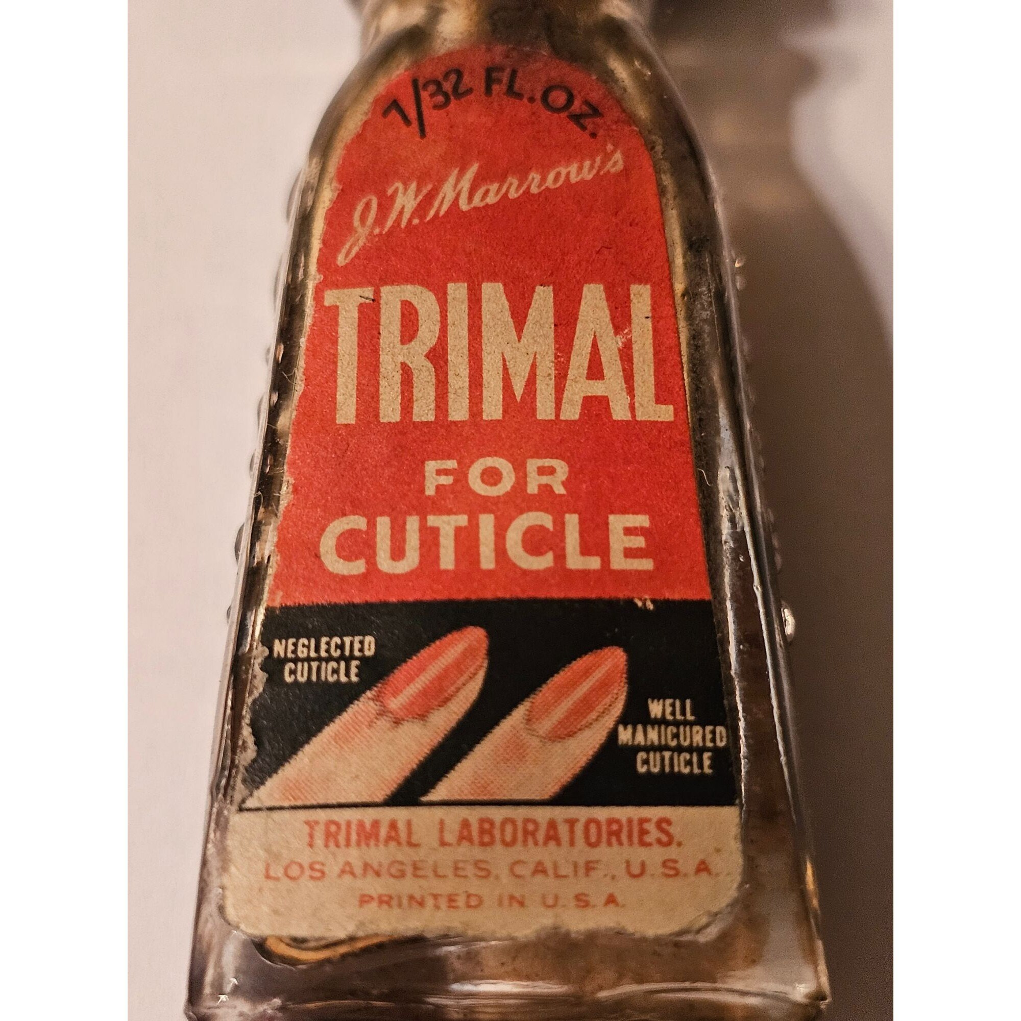 VTG Original J. W. Marrow's Trimal for Cuticle Bottle Collectible Decor ...